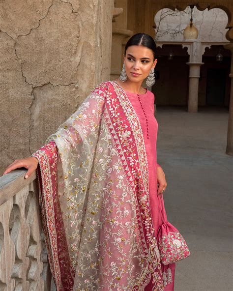Kameez Trouser Dupatta Pink Pakistani Wedding Dress Nameera By Farooq