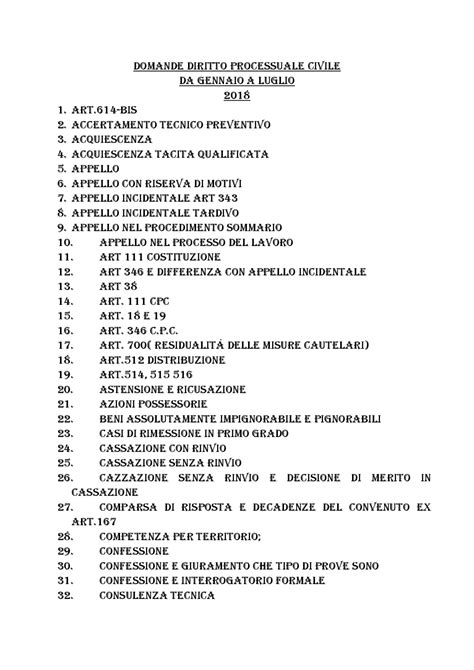 Domande Esame Procedura Civile 2018 Prove Desame Di Diritto