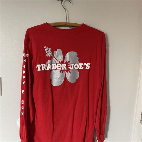 Trader Joes Mens Red And Grey T Shirt Depop