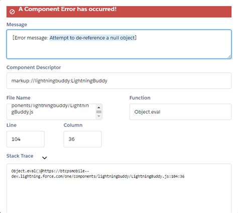 Lightning Buddy Component Error Attempt To De Reference A Null Object