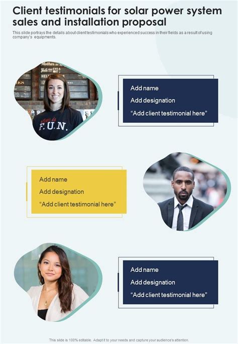 Client Testimonials For Solar Power System Sales One Pager Sample Example Document Ppt Powerpoint