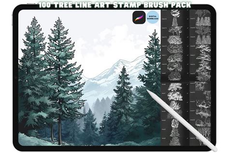 Procreate Tree Landscape Brush Stamp Set Graphic By Kraftcake Creative Fabrica