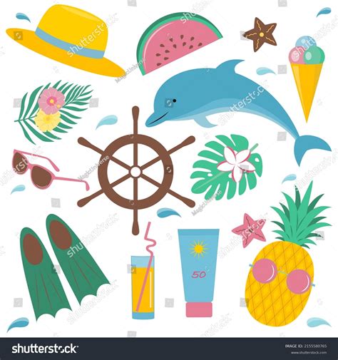 Set Summer Items Vector Illustration Stock Vector Royalty Free