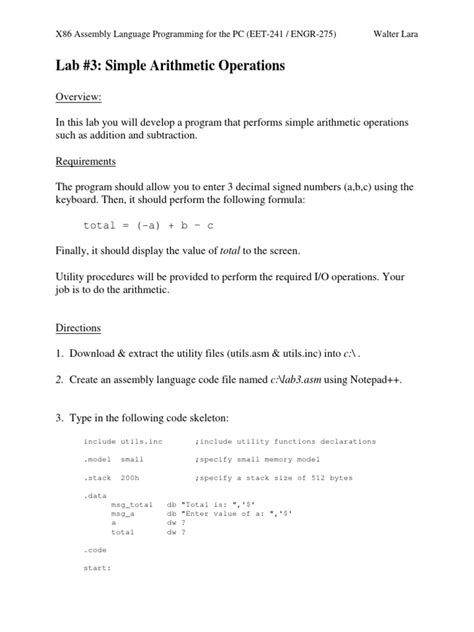 Asmx86 Lab 3 Pdf C Programming Language Assembly Language