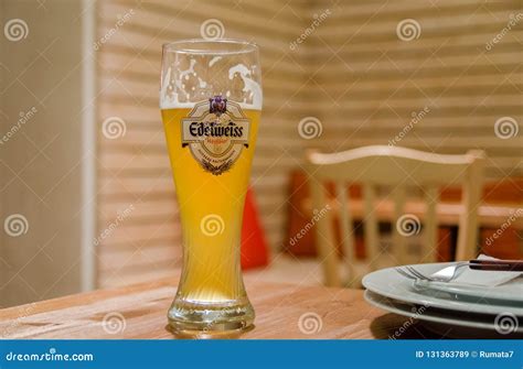 One Pint Of Edelweiss Weissbier In Vienna`s Pub Editorial Stock Image Image Of Drinking