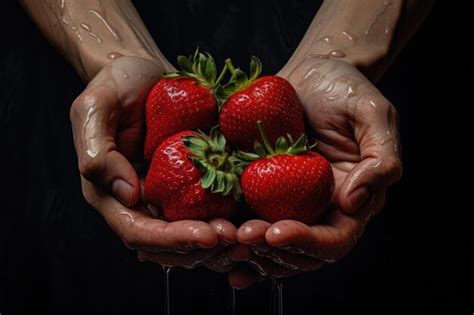 Premium Ai Image Hands Holding Strawberries