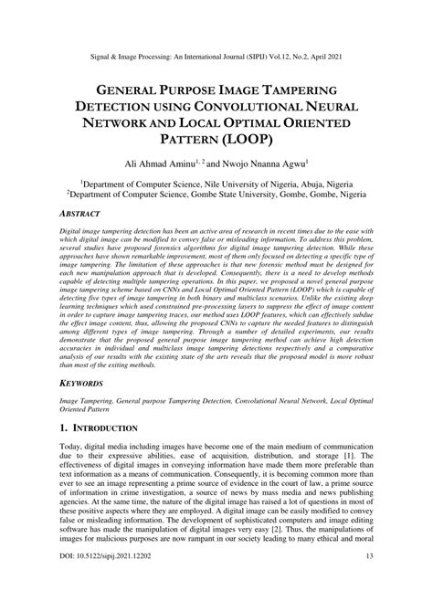 Pdf General Purpose Image Tampering Detection Using Convolutional