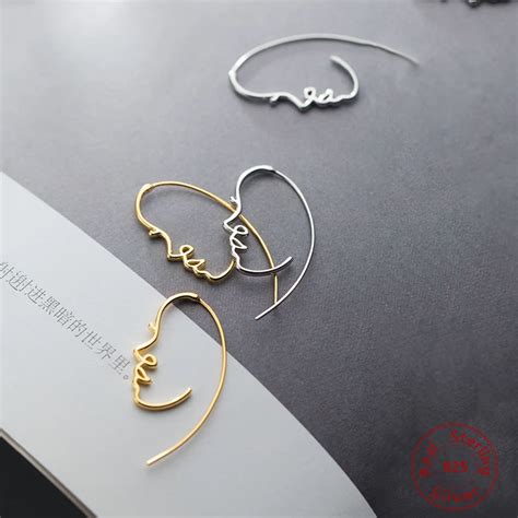 S925 Серебряные необычные серьги женские в японском стиле Простые полые креативные модные