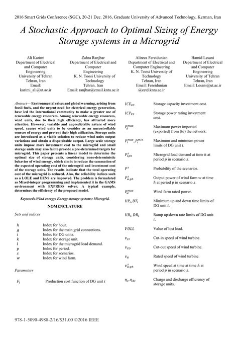 Pdf A Stochastic Approach To Optimal Sizing Of Energy Storage Systems In A Microgrid