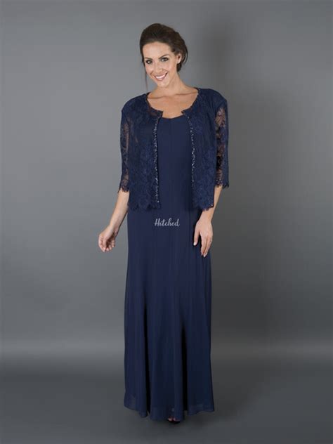 Navy Chiffon Panel Dress With Lace Jacket Mother Of The Bride Dress