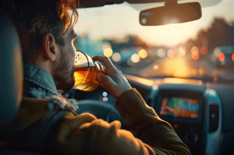Man Drink Beer While Driving Car Driving In A State Of Intoxication