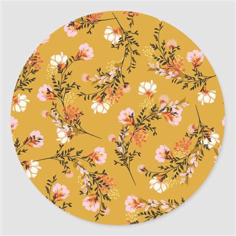 Yellow Background Flowers Classic Round Sticker Zazzle Yellow