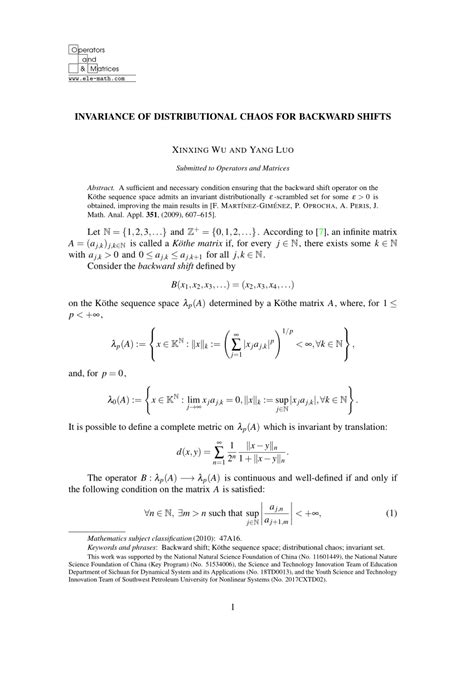 Pdf Invariance Of Distributional Chaos For Backward Shifts