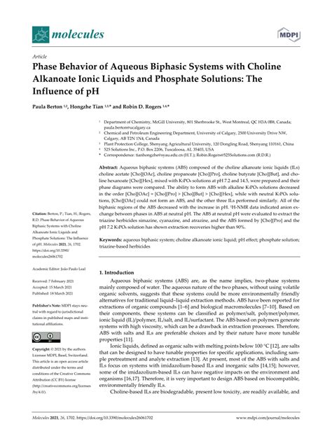 Pdf Phase Behavior Of Aqueous Biphasic Systems With Choline Alkanoate Ionic Liquids And