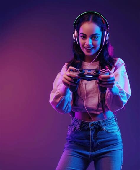 Joyful Girl Playing Video Games Premium Ai Generated Image