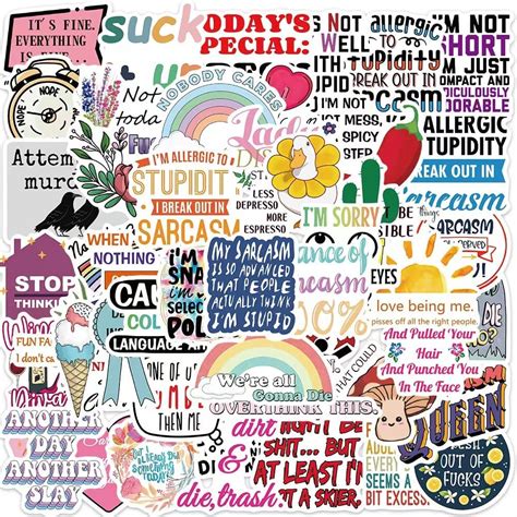 50 Pcs Sarcastic Stickers Funny Snarky Quotes For Water Bottle