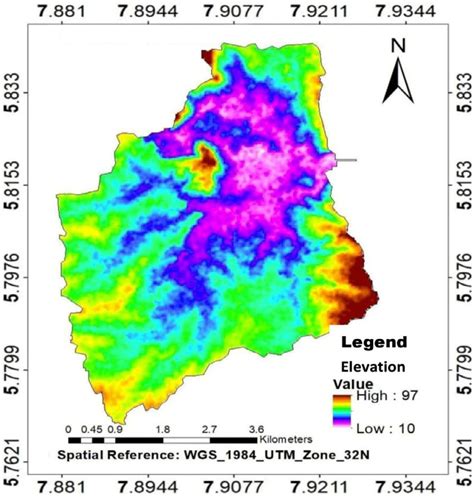 Map Of Digital Elevation Model Of The Study Area Download Scientific Diagram