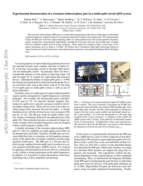 Pdf Experimental Demonstration Of A Resonator Induced Phase Gate In A