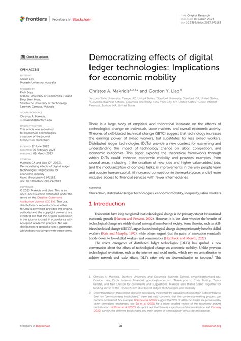 PDF Democratizing Effects Of Digital Ledger Technologies Implications For Economic Mobility