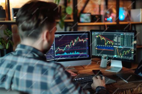 premium photo a man is working on a computer with a graph graph showing the graph graph