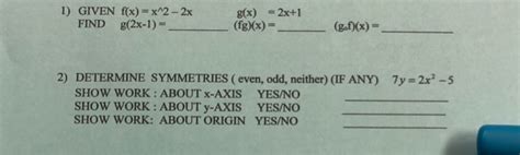 solved 1 given f x x2 2x find g 2x 1 gx 2x 1 gf x