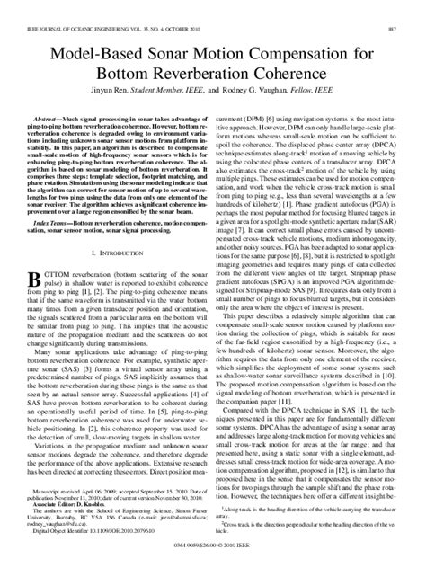 Pdf Model Based Sonar Motion Compensation For Bottom Reverberation