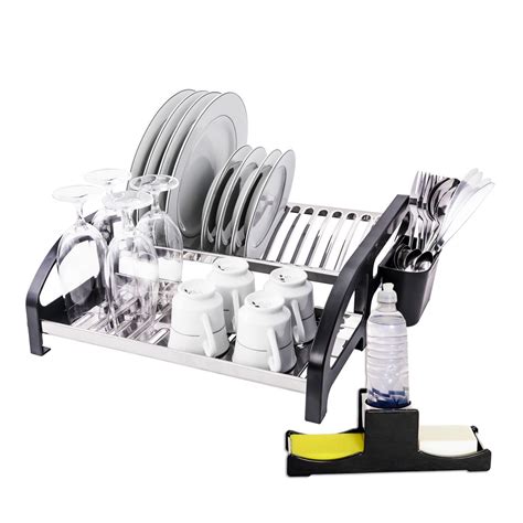Escorredor Inox 16 pratos Cama Preto Porta Sabão Shopee Brasil
