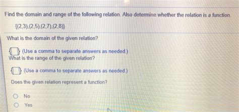 solved find the domain and range of the following relation