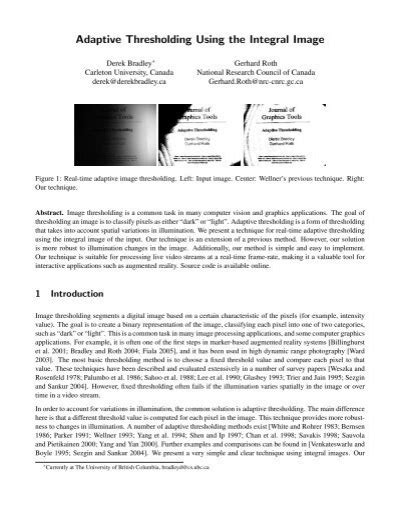 Adaptive Thresholding Using The Integral Image Carleton University