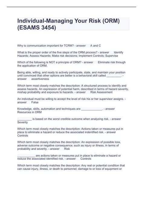 Individual Managing Your Risk Orm Esams 3454 Questions And Answers