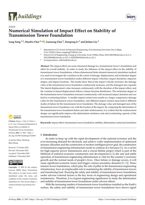 PDF Numerical Simulation Of Impact Effect On Stability Of Transmission Tower Foundation