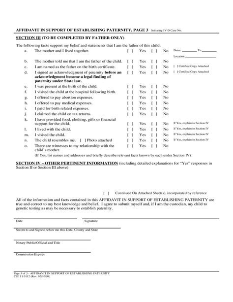 Paternity Affidavit Form Sample Free Download