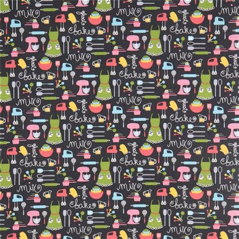 Dark Grey Apron And Kitchen Utensils Fabric Robert Kaufman Modes4u