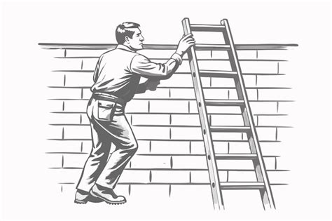A Drawing Of A Man On A Ladder With A Ladder In The Background