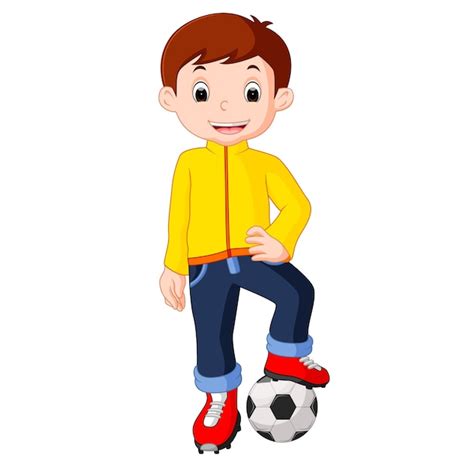 Rapaz Dos Desenhos Animados Jogando Futebol Vetor Premium