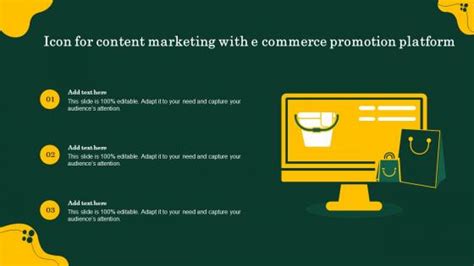 Icon For Content Marketing With E Commerce Promotion Platform Ppt