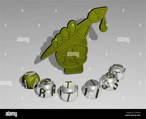 3d Representation Of Artist With Icon On The Wall And Text Arranged By Metallic Cubic Letters On