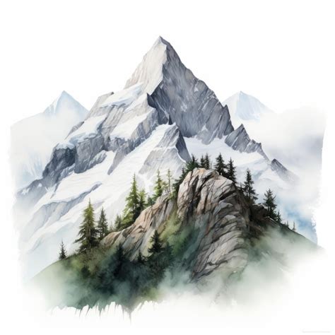 Premium Photo Hyper Realistic Watercolor Illustration Of Mountains