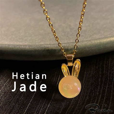 18k Gold Natural Hetian Jade Rabbit Pendant Necklace For Women Boxin