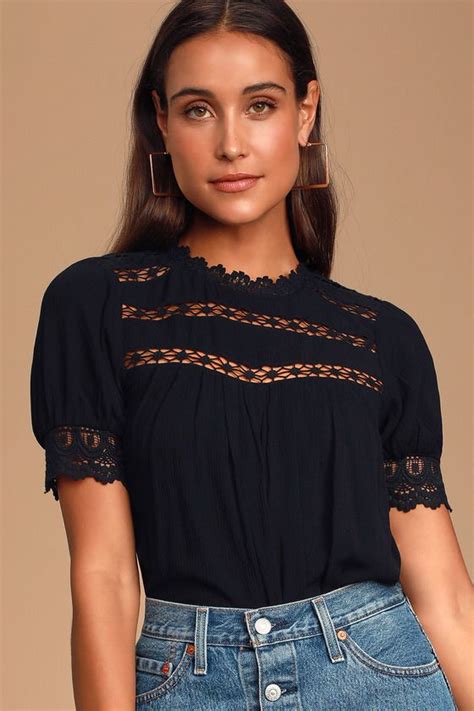 Always True Black Crochet Lace Short Sleeve Top Lace Short Sleeve Top