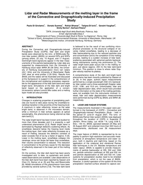 Pdf Lidar And Radar Measurements Of The Melting Layer In The Frame Of The Convective And