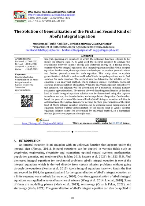 Pdf The Solution Of Generalization Of The First And Second Kind Of Abels Integral Equation