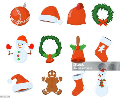 Xmas 격리 아이콘 의 집합입니다 흰색 배경에 크리스마스 큰 세트입니다 새해 기호 아이콘 및 배지입니다 만화 벡터 일러스트