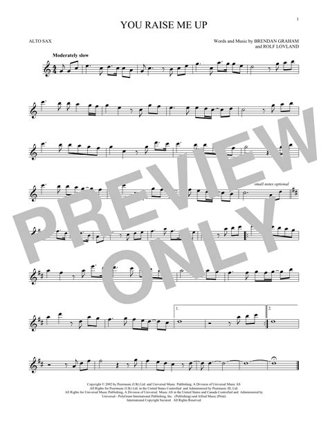 You Raise Me Up Sheet Music By Brendan Graham Alto Saxophone 169522