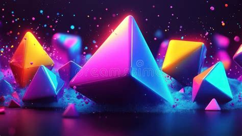 Abstract Glowing Geometric Shapes With Vibrant Colors On A Dark Background Stock Illustration