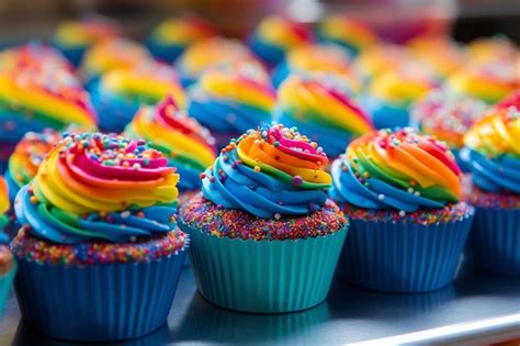 Premium Photo Vibrant Rainbow Cupcakes Closeup