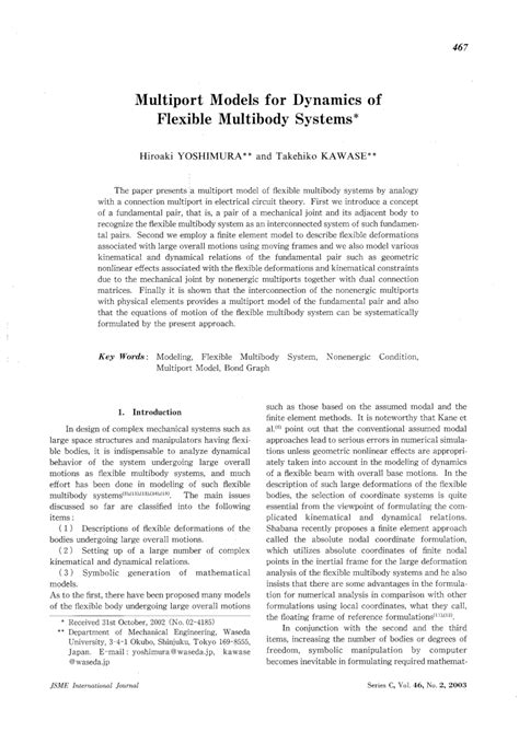 Pdf Multiport Models For Dynamics Of Flexible Multibody Systems