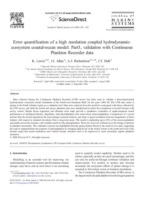 Pdf Error Quantification Of A High Resolution Coupled Hydrodynamic Ecosystem Coastal Ocean