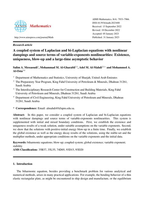 Pdf A Coupled System Of Laplacian And Bi Laplacian Equations With