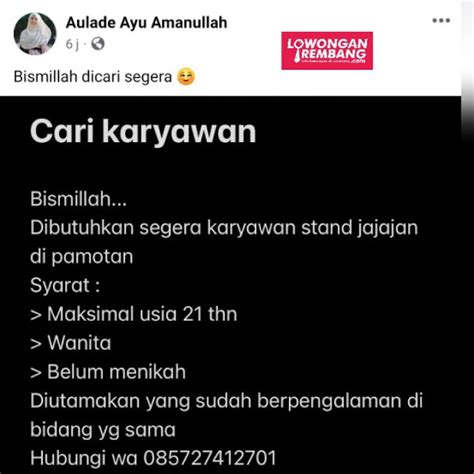 Lowongan Kerja Pegawai Penjaga Toko Aulade Rembang Tanpa Syarat Ijazah